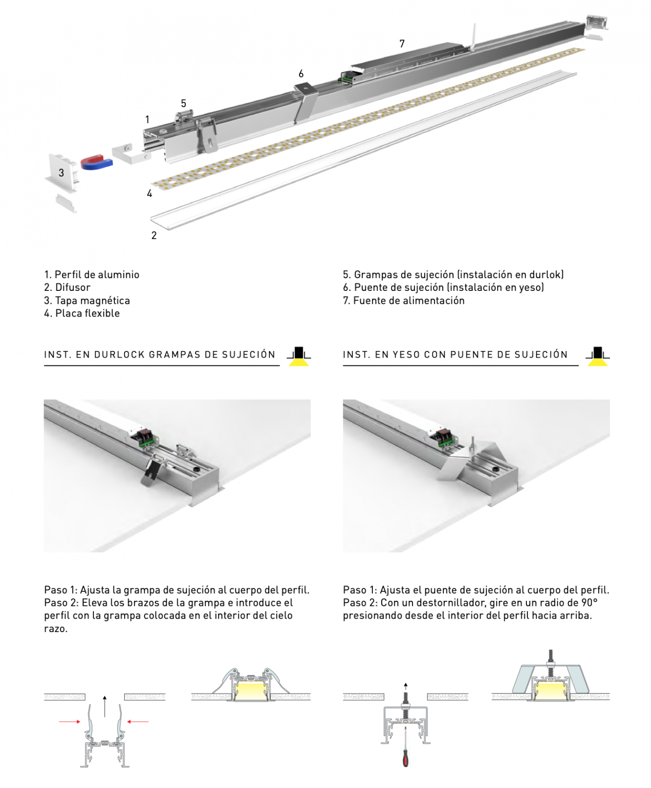 Luminaria led lineal de empotrar en pared o techo Linear (varios ...